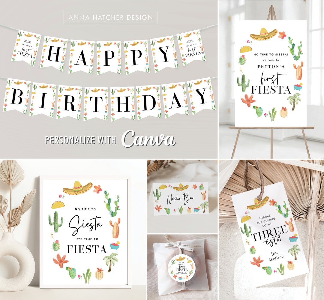Fiesta Birthday Party Editable Canva Templates, Personalized Printable ...