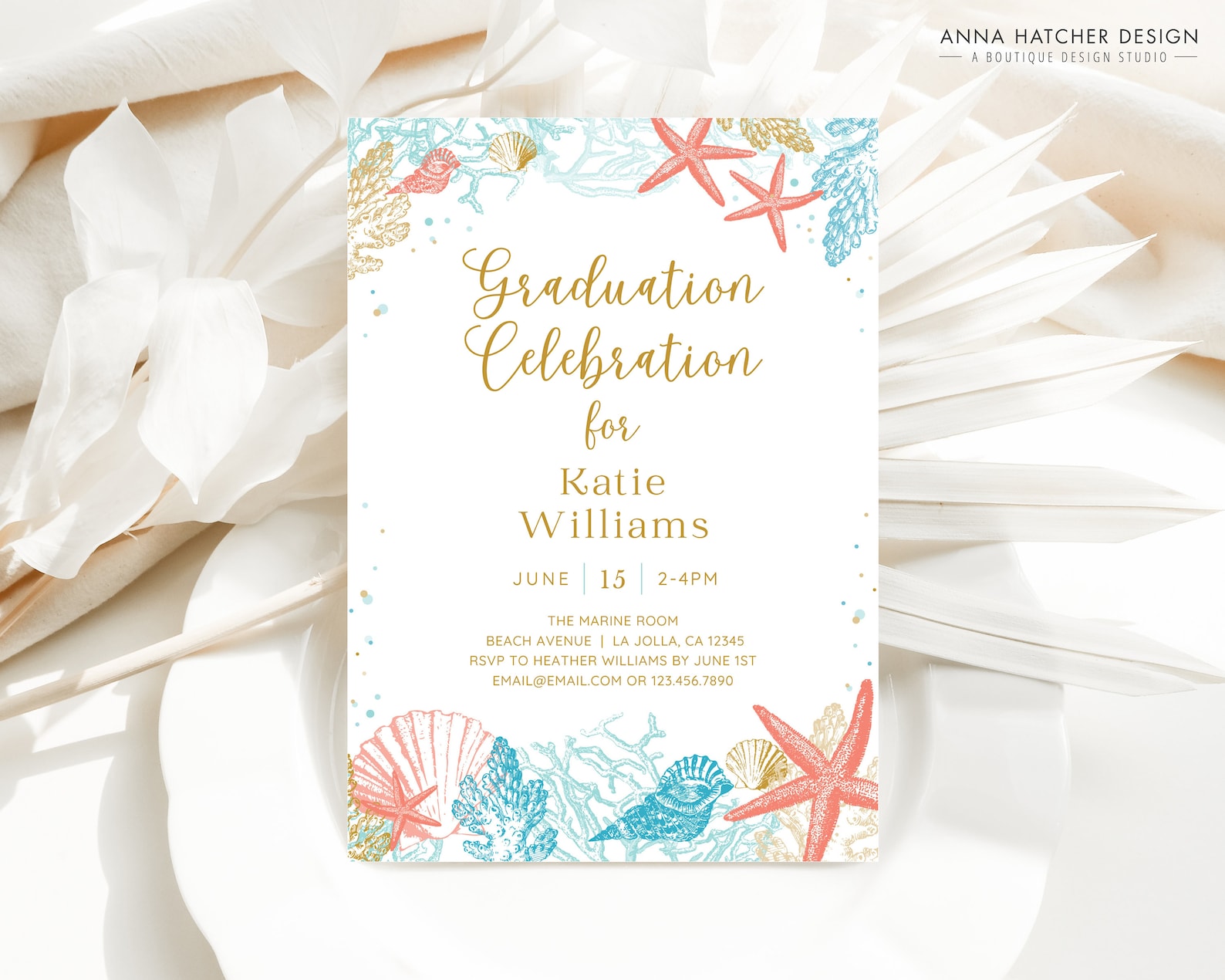Beach Graduation Invitation, Beach Theme Graduation Party Invite in ...