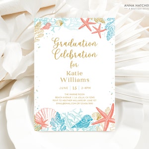 Beach Graduation Invitation, Beach Theme Graduation Party Invite in ...