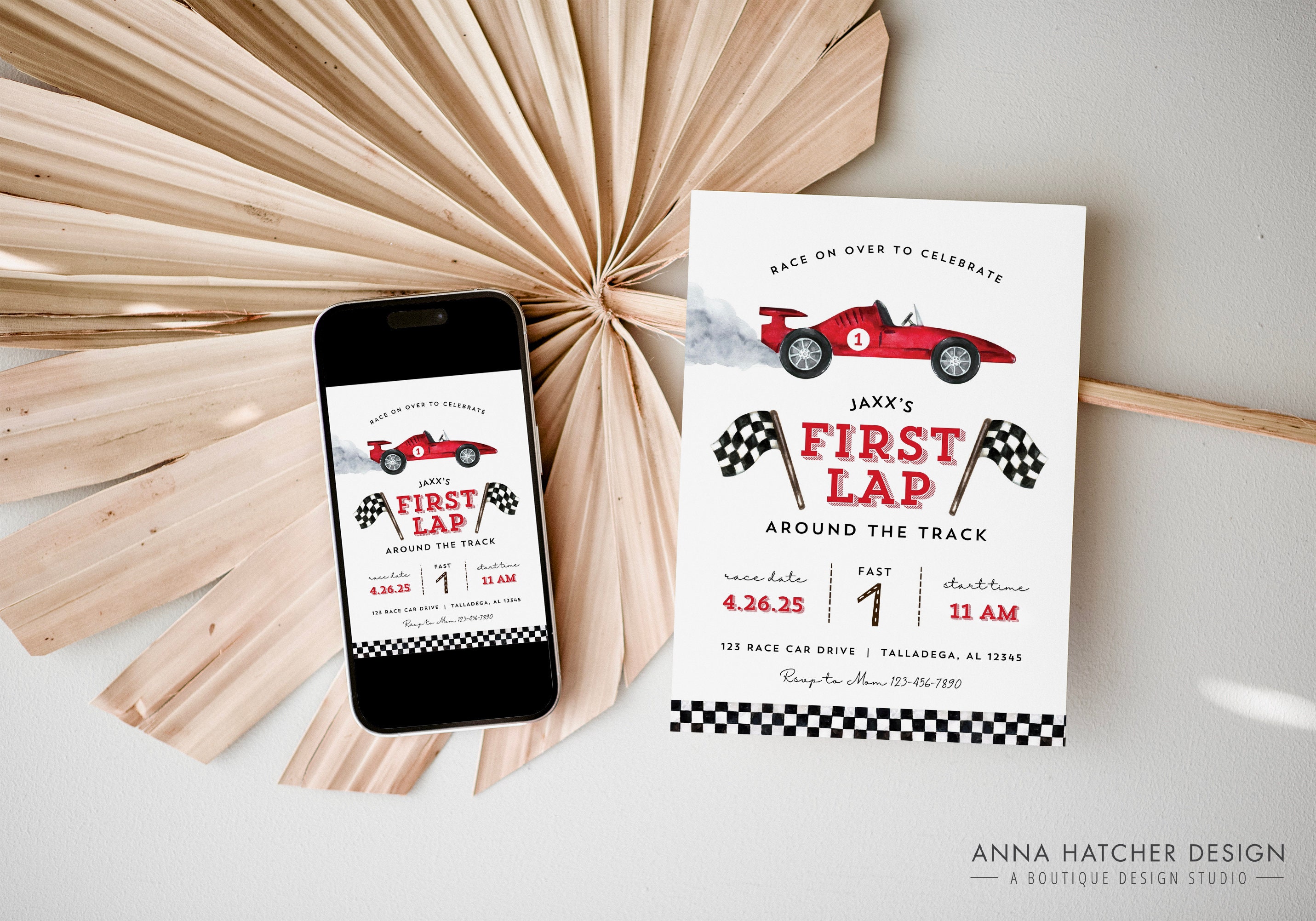 Race Car 1st Birthday Invitation, First Lap Around the Track Birthday ...