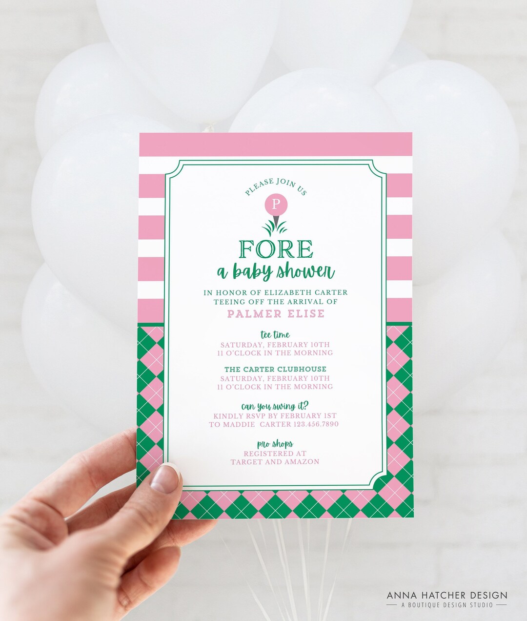 Golf Baby Shower Invitation, Pink and Green Golf Themed Par Tee FORE ...