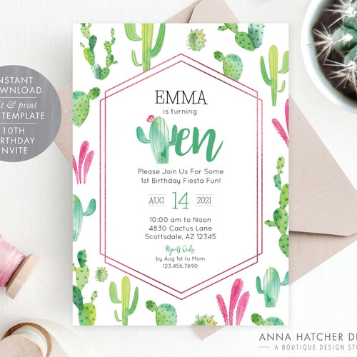 Editable Cactus Birthday Party Invitation Template Boho | Etsy
