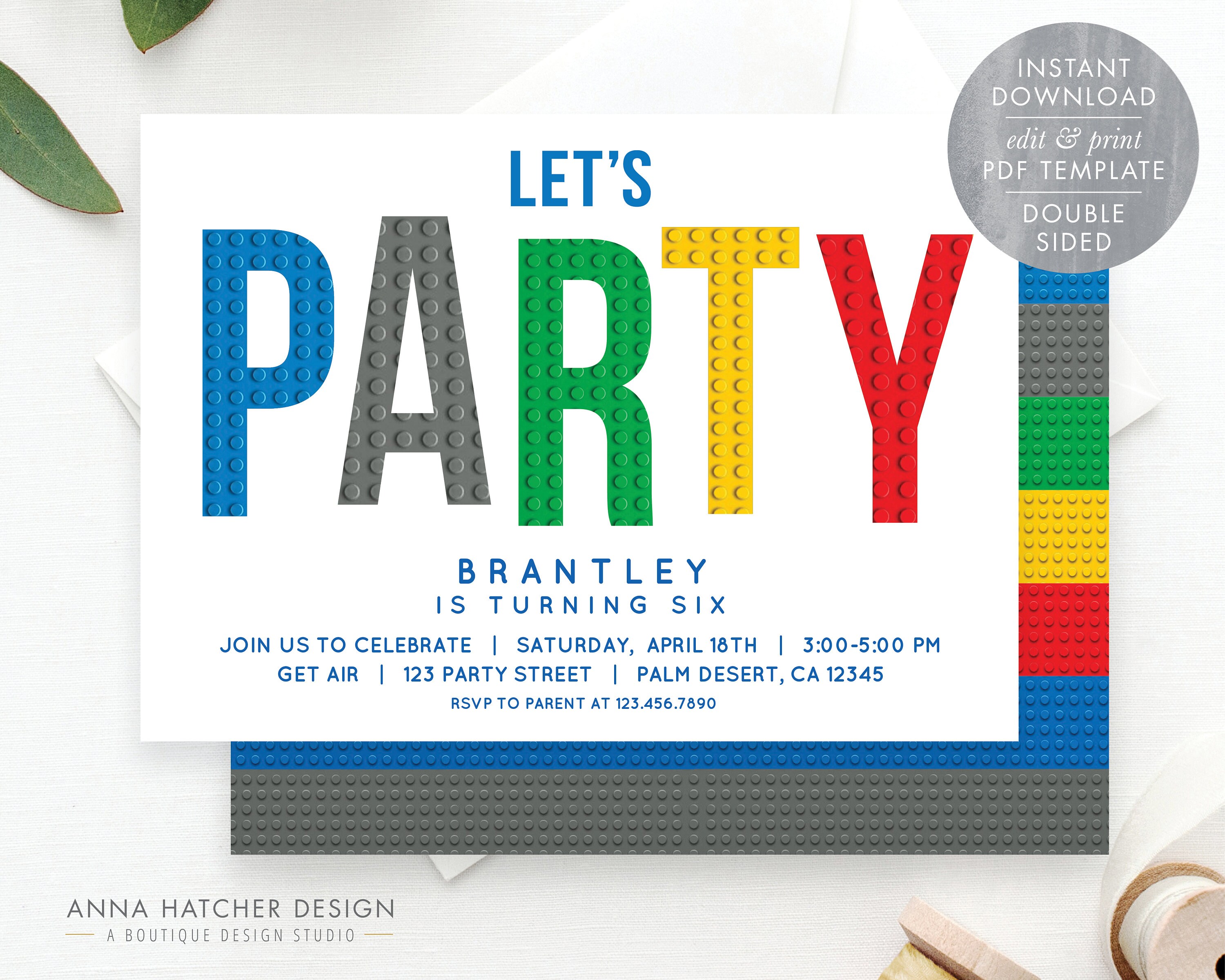 EDITABLE Building Block Invitation Building Blocks Birthday Party Let's ...
