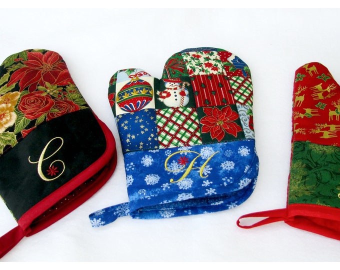 Christmas Oven Mitt Hot Pad Quilted Monogrammed - Etsy