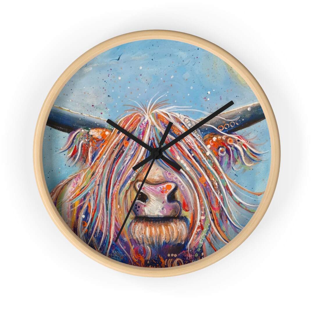 Highland Cow Wall Clock Handmade Wooden Farmhouse Clock, Rustic Cow ...
