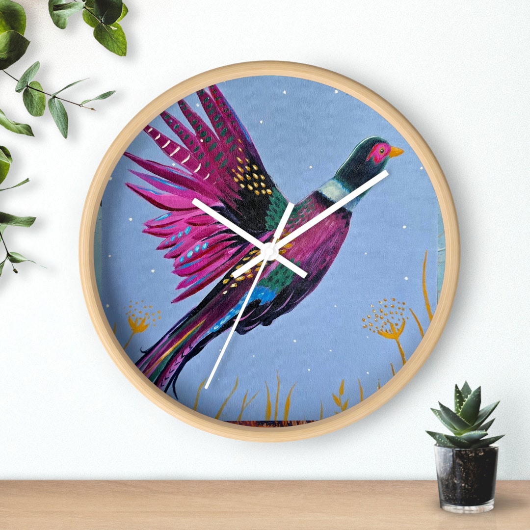 Pheasant Wall Clock Handmade Wooden Farmhouse Clock, Rustic Cow Decor ...