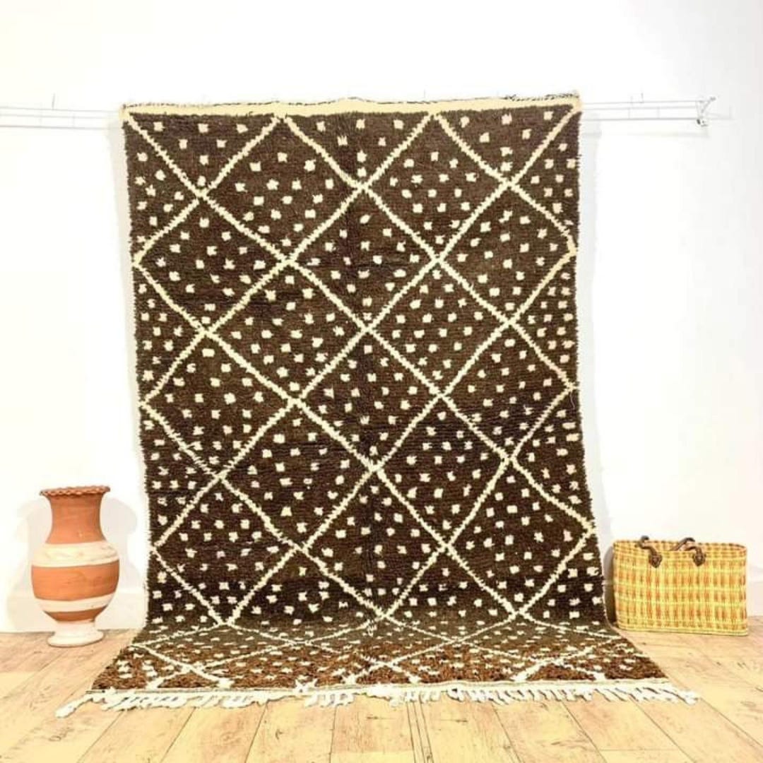 Vintage Moroccan Brown Wool Rug Handwoven Berber Diamond Pattern, Boho ...