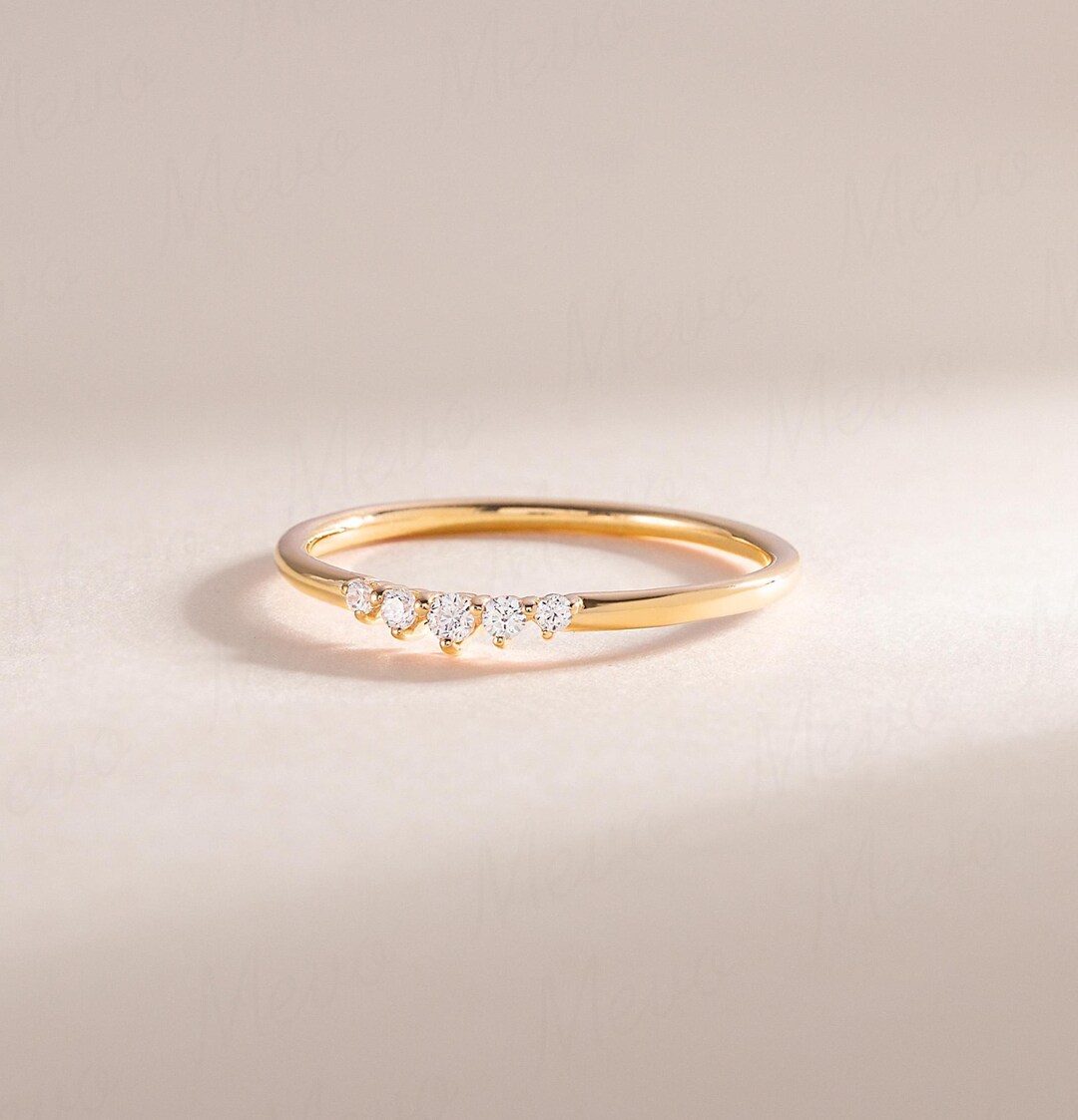 Dainty Gold Stacking Ring, 18K Gold Filled CZ Wedding Band, Minimalist ...
