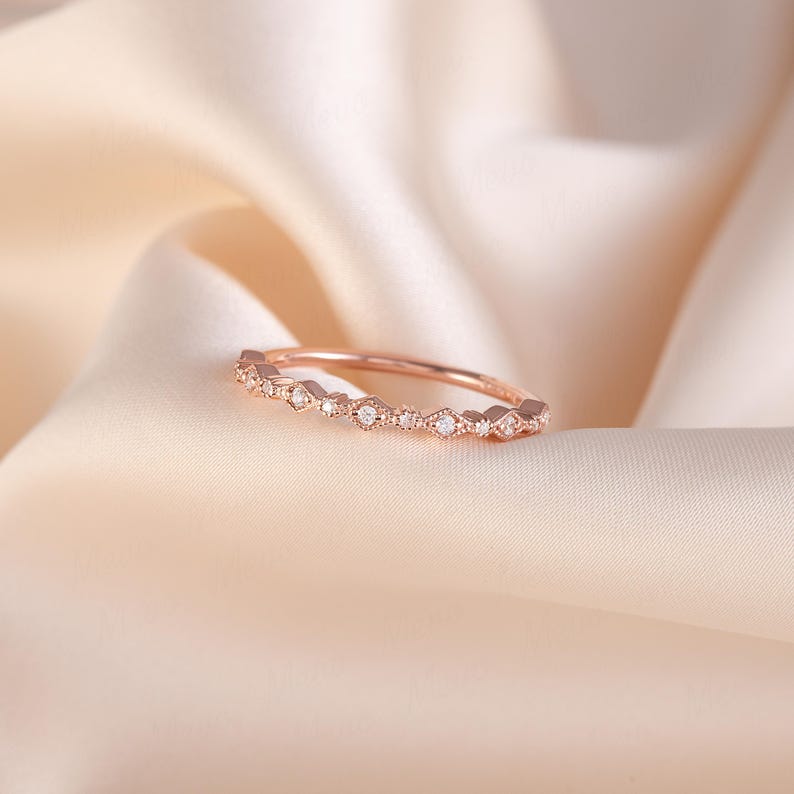 Dainty Vintage Style Art Deco 18k Rose Gold Filled Half Eternity Cz ...