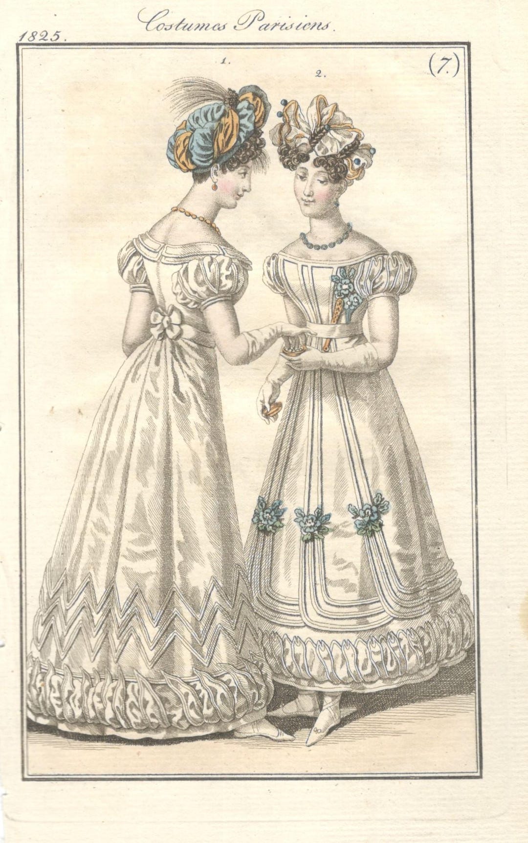 Antique Colored Copperplate Engraving: 'ladies in Gloves' by Unknown ...