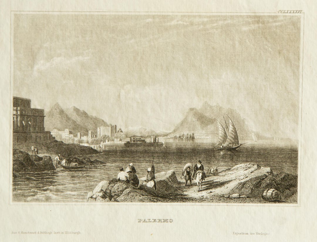 Antique Copperplate Engraving: 'palermo' by Unknown Artist - Rare ...