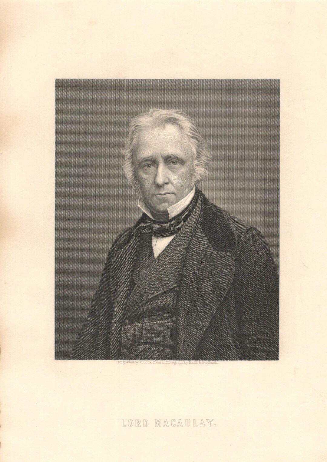 Vintage Copperplate Engraving of Lord Macaulay by C. Cook - Antique ...