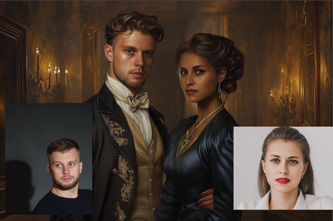 Regal Victorian Couple Portrait – Digital Art Print | Bridgerton Style ...