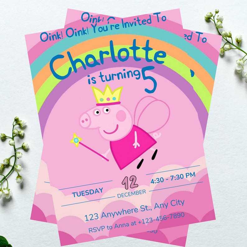 Editable Peppa Pig Birthday Invitation, Pig Girl Digital Birthday ...
