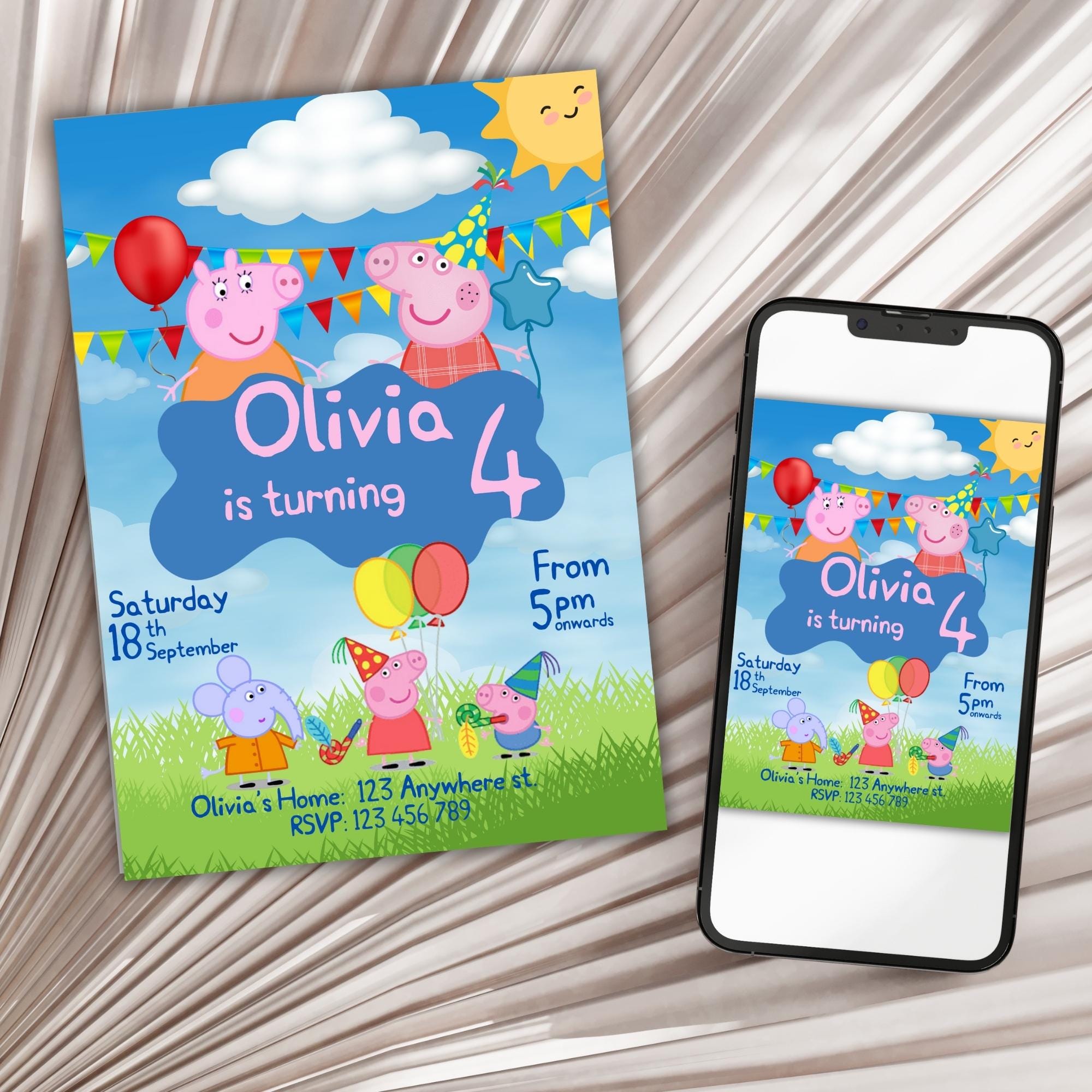 Editable Peppa Pig Birthday Invitation, Pig Girl Digital Birthday ...