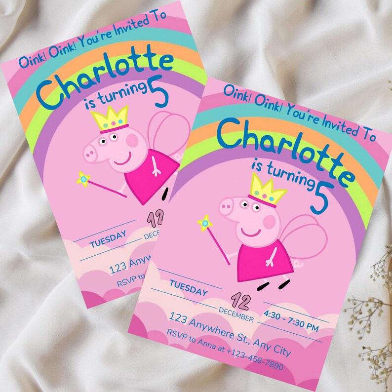 Editable Peppa Pig Birthday Invitation, Pig Girl Digital Birthday ...