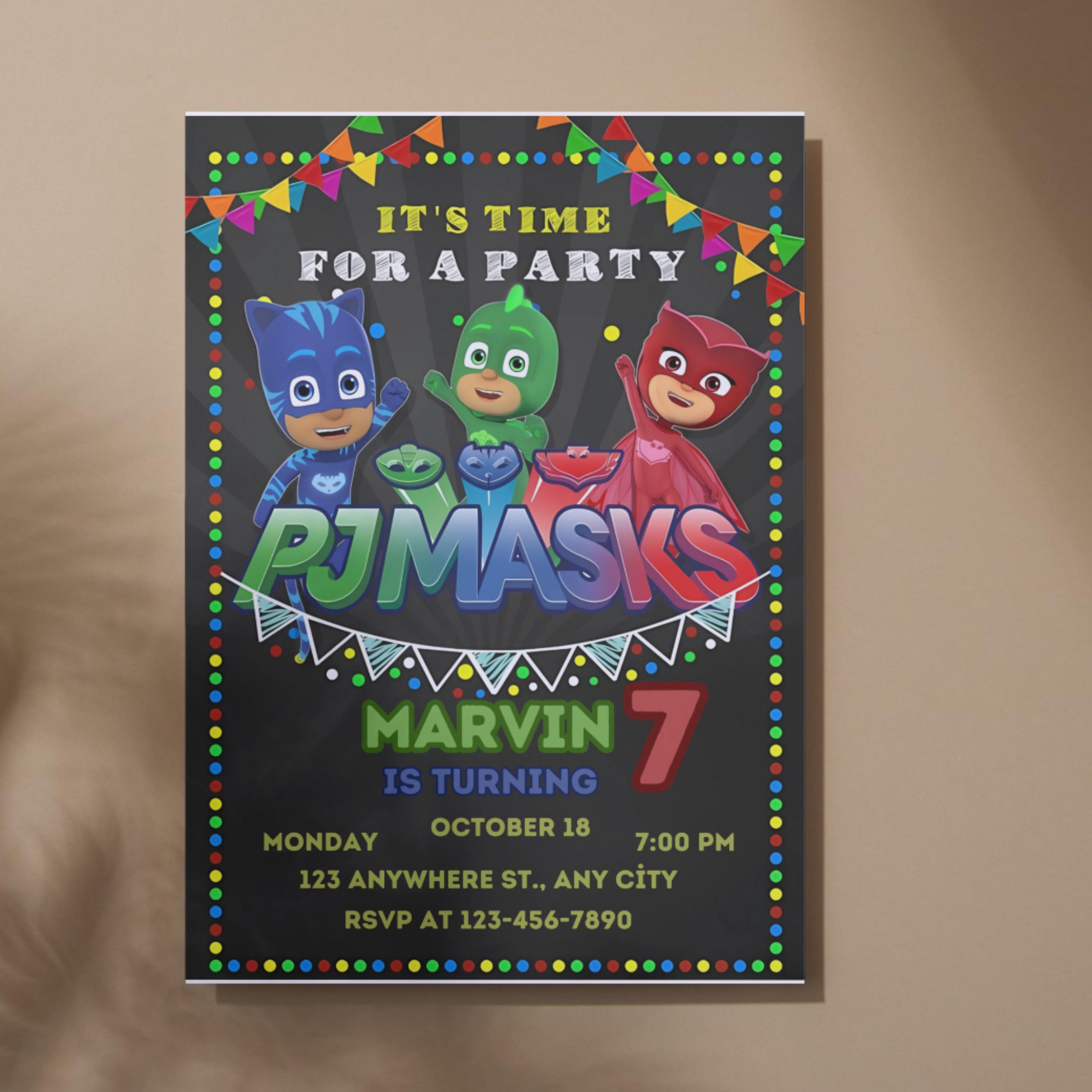 Pj Mask Canva Editable Birthday Invitation, Editable PJ Masks ...