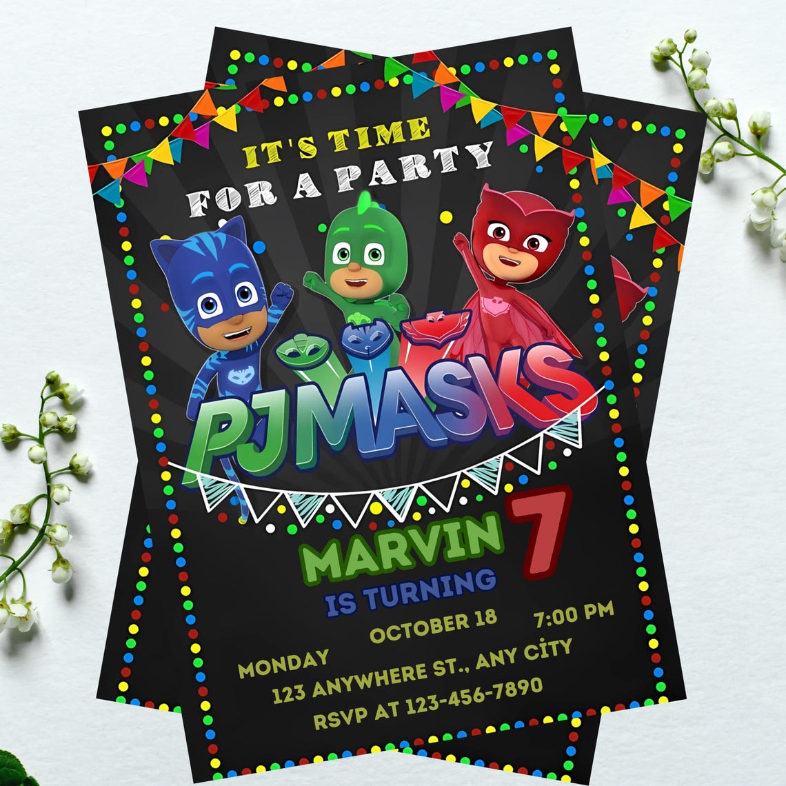 Pj Mask Canva Editable Birthday Invitation, Editable PJ Masks ...