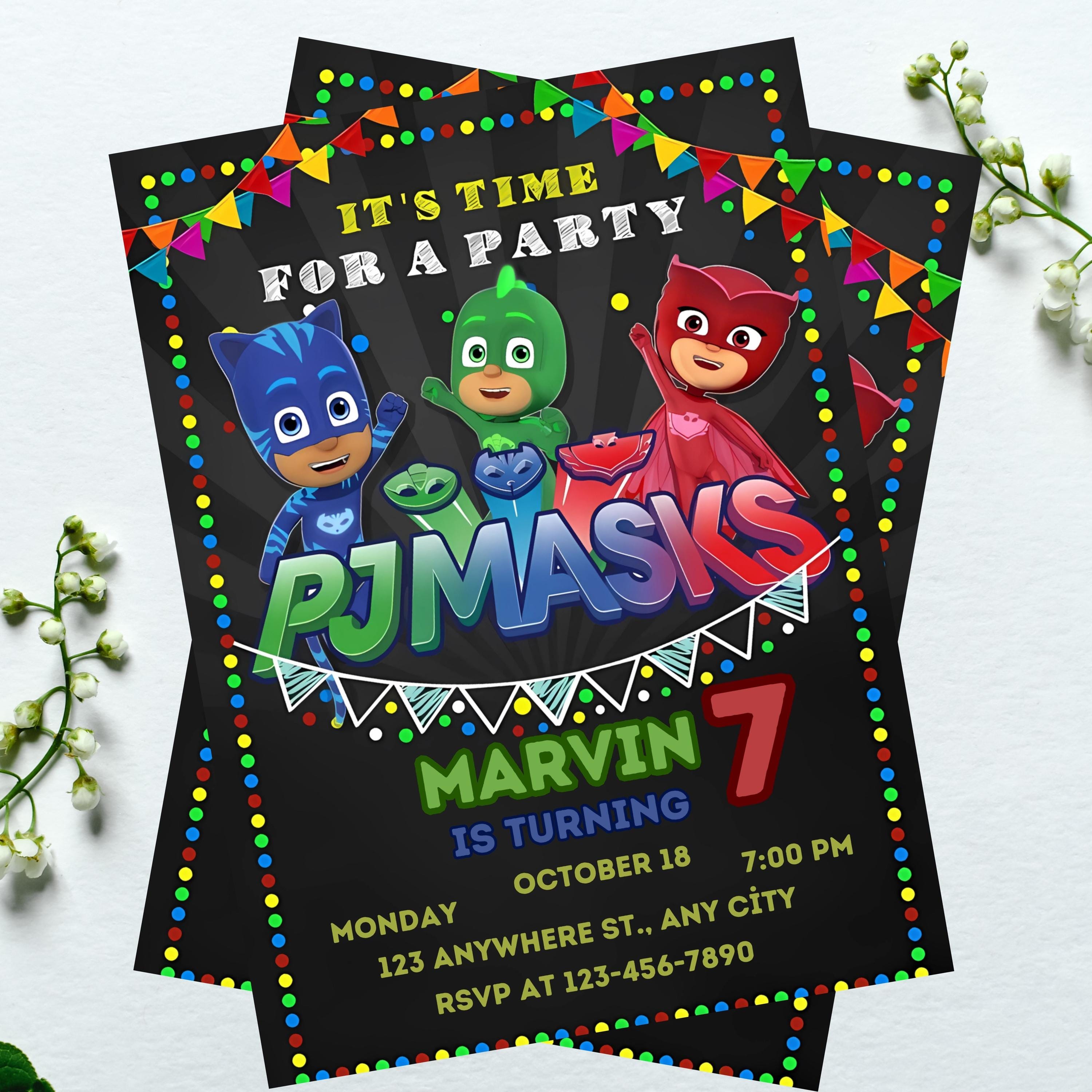 Pj Mask Canva Editable Birthday Invitation, Editable PJ Masks ...
