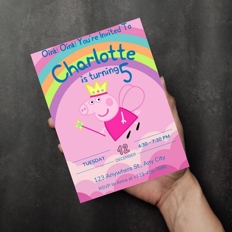 Editable Peppa Pig Birthday Invitation, Pig Girl Digital Birthday ...