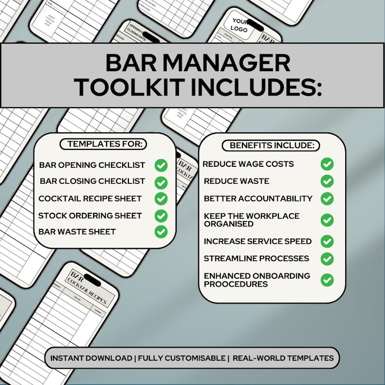 Ultimate Bar Management Toolkit | Bar Owner Templates, Checklist ...