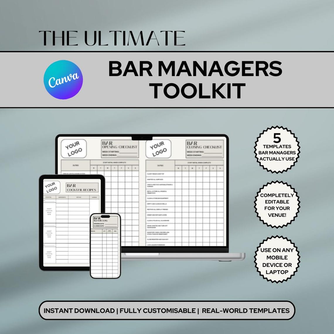 Ultimate Bar Management Toolkit | Bar Owner Templates, Checklist ...