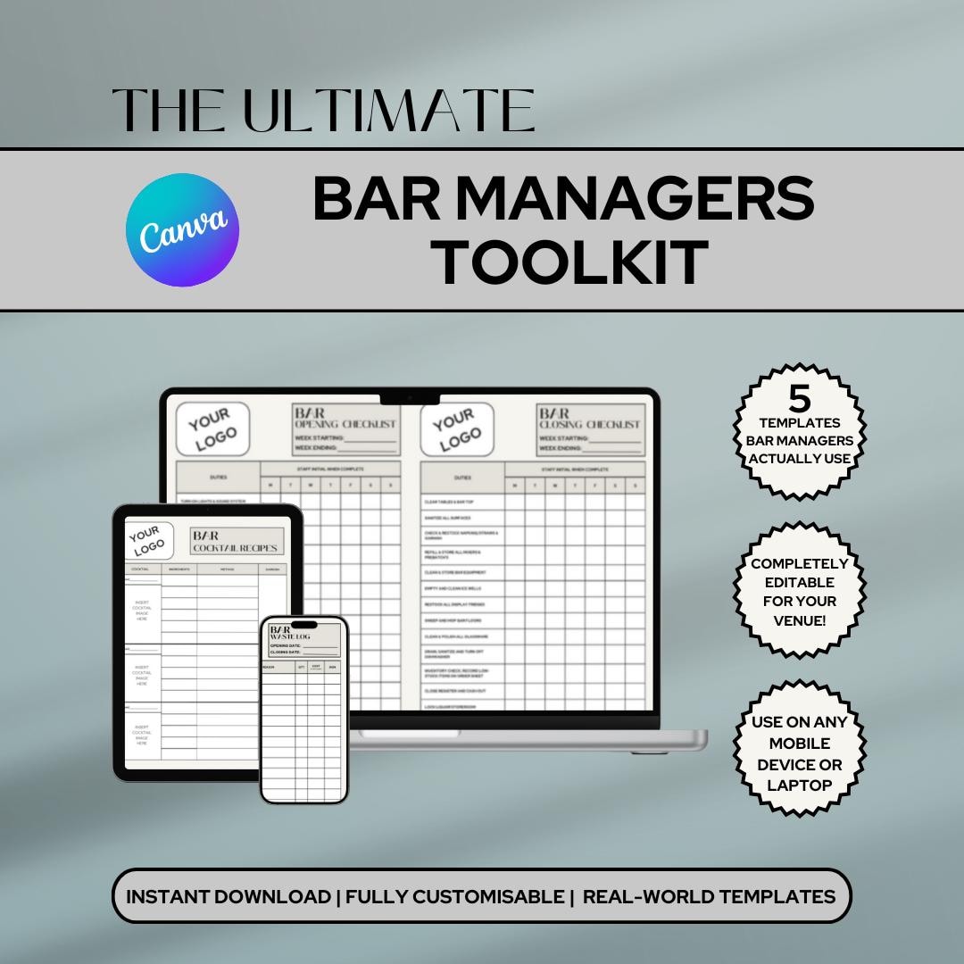 Ultimate Bar Management Toolkit | Bar Owner Templates, Checklist ...
