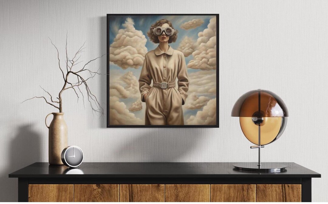 Dreamy Oil Painting Vintage Aviator Girl: Original Wall Art on Canvas ...