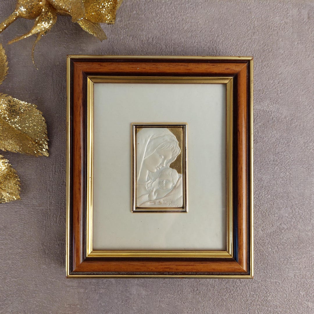 Vintage Religious Frame in Wood & 925 Silver, Mini Painting of the ...