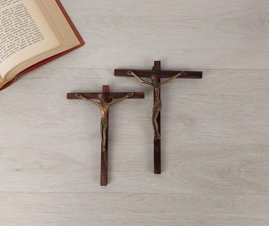 Antique Primitive Wooden & Metal Crucifixes, Rustic Vintage French Wall ...