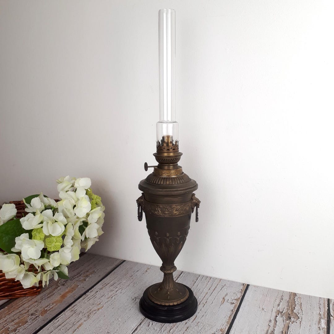 Antique Oil Lamp in Brass & Ebonite, Handcrafted Lamp From the Napoleon ...