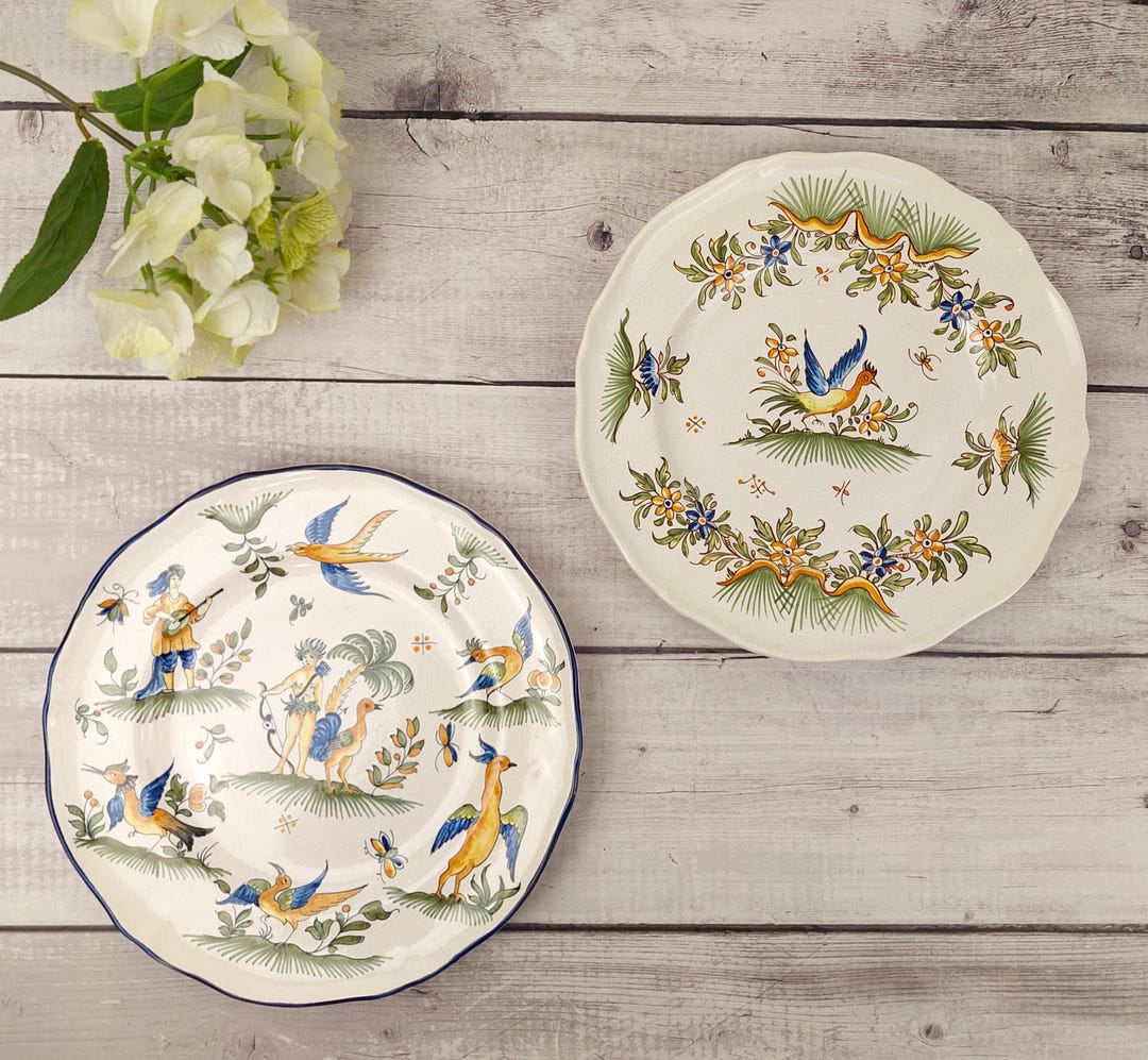 Duo of Vintage Moustiers Ceramic Plates, Hand-painted Decorative Dishes ...