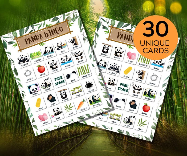 Panda Bingo Game: 30 Unique Cards, Animal Puzzle (PDF Download) - Etsy