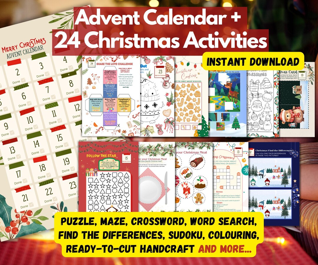 Printable Christmas Activities, Advent Calendar Countdown, Puzzle, Maze ...