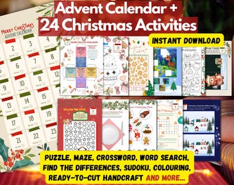 Printable Christmas Activities, Advent Calendar Countdown, Puzzle, Maze ...