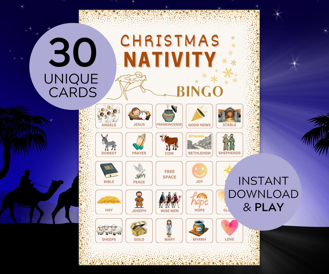 Christmas Bingo, Nativity Bingo, Christmas Story Activity, 30 Bingo ...