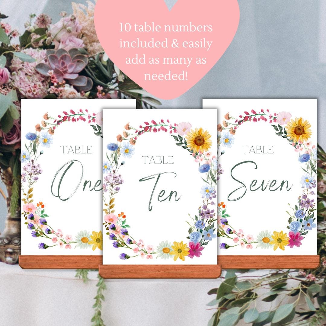 Wildflower Bridal Shower Table Numbers: Editable Floral Template (A4 ...