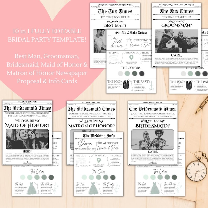 Bridesmaid Proposal Card Bundle: Newspaper Style (digital Download) - Etsy