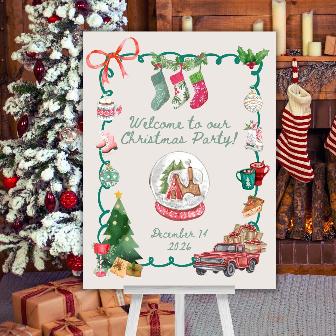 Christmas Party Welcome Sign Template Whimsical Christmas Decor ...