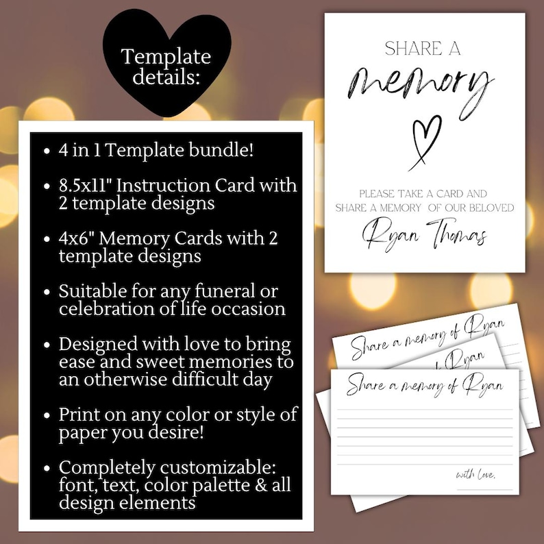 Funeral Memory Card Template Celebration of Life Sign Printable ...