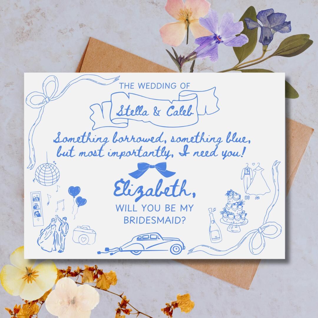 Bridesmaid Proposal Card Template: Whimsical Bow Design (A6) (digital ...