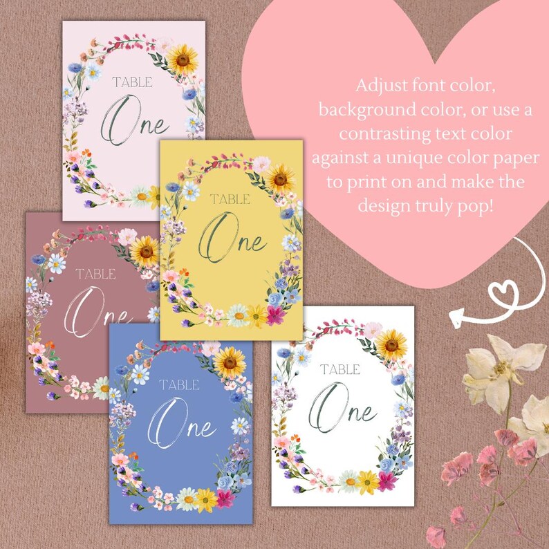 Wildflower Bridal Shower Table Numbers: Editable Floral Template (A4 ...
