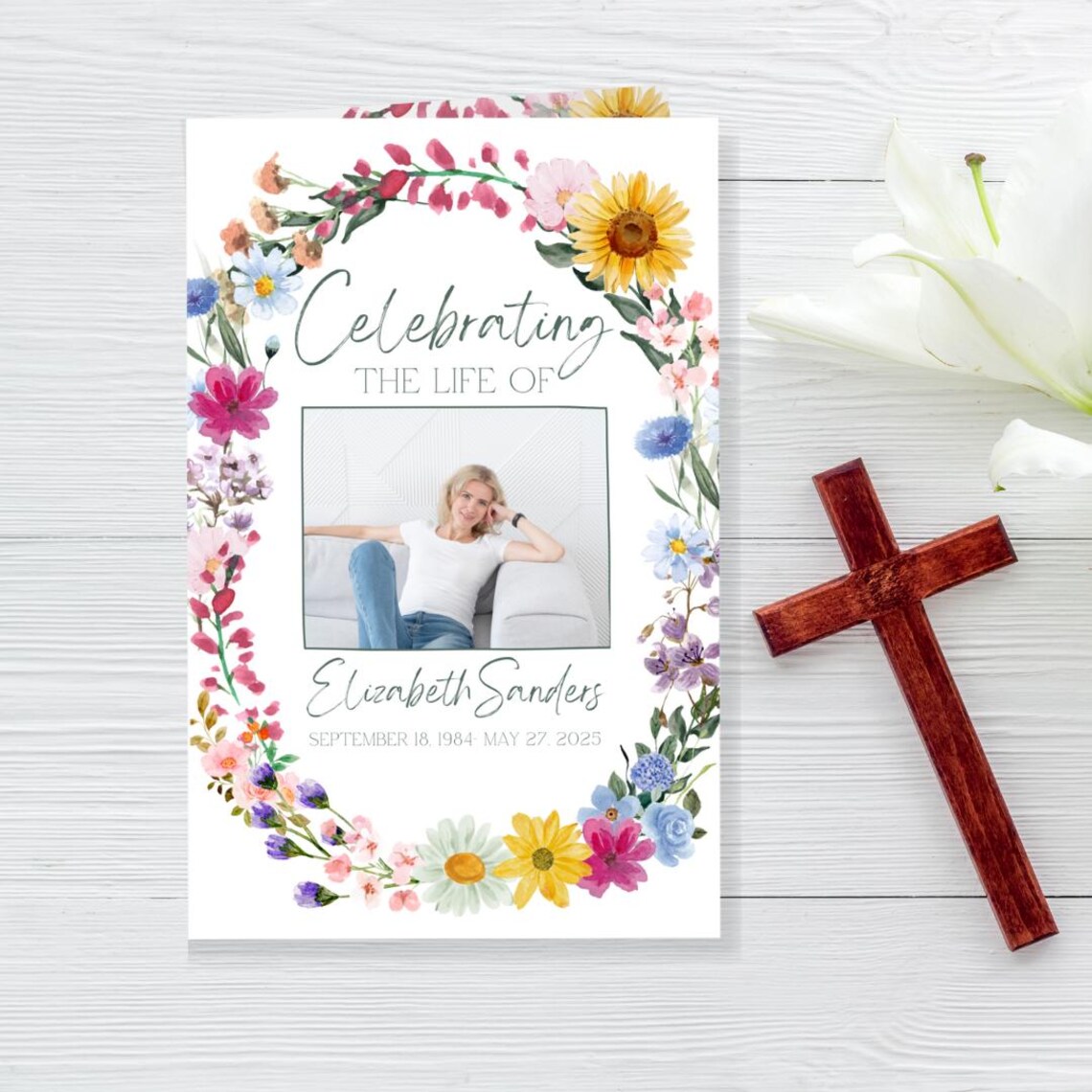 Wildflower Funeral Program Template Floral Celebration of Life Program ...
