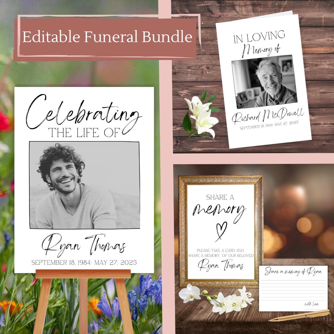 Funeral Template Bundle Modern Celebration of Life Share a Memory Card ...