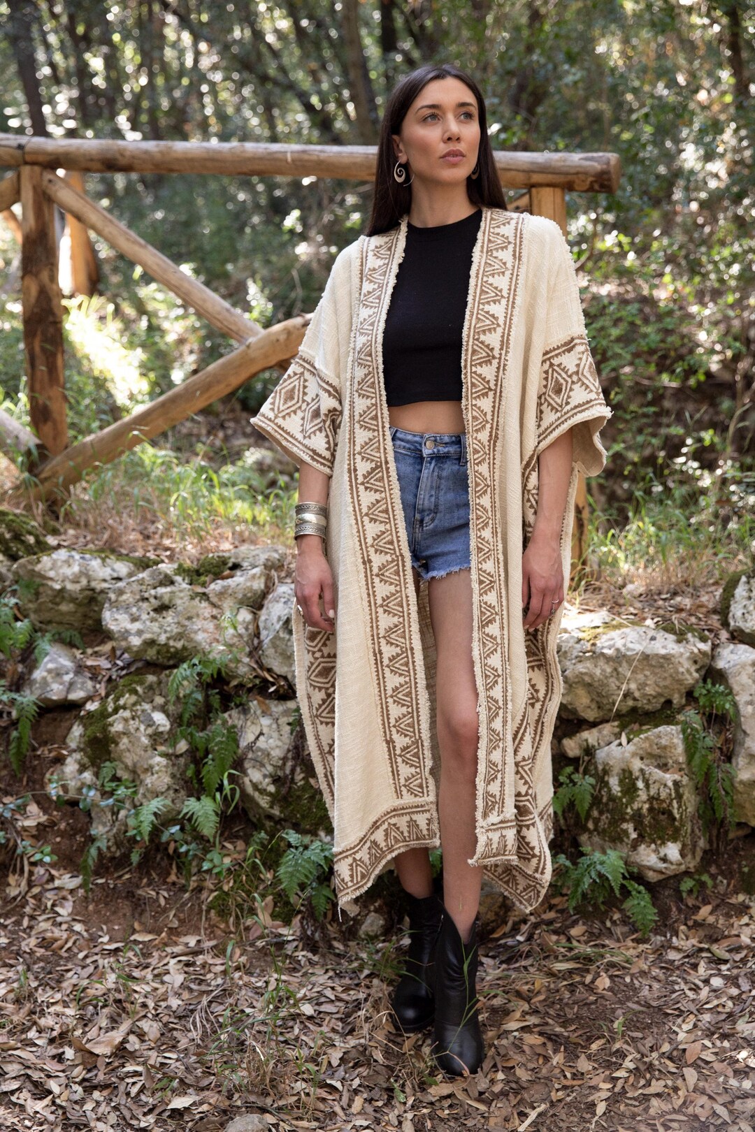 Shaman Poncho Heavy Cotton Open, Tribal Poncho in Natural Raw Cotton ...