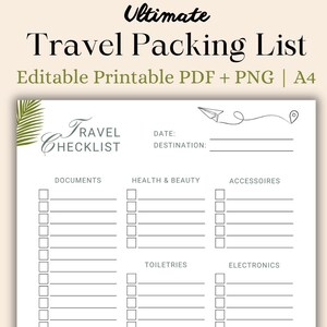Printable Travel Planner & Packing Checklist Documents, Electronics ...