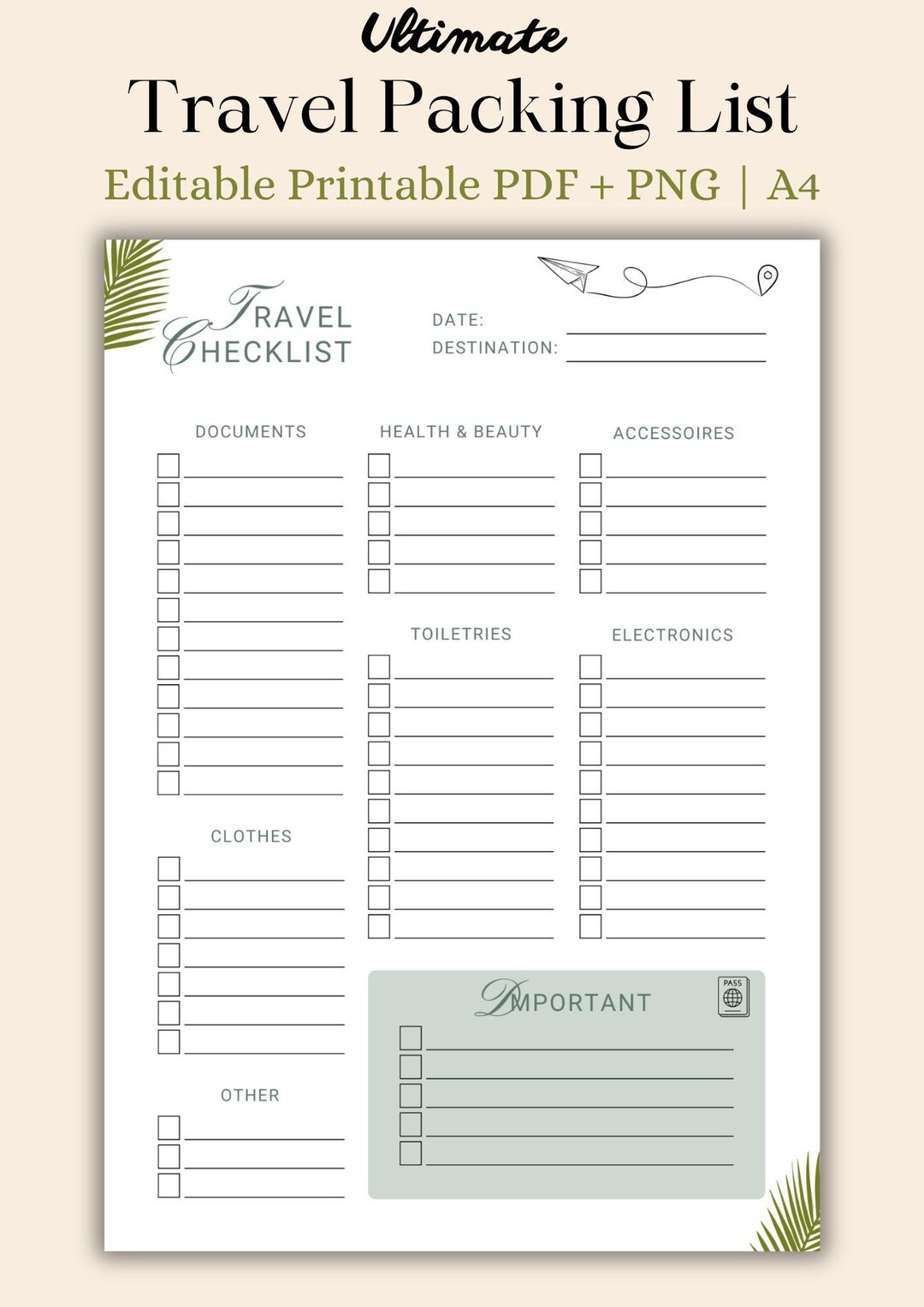 Printable Travel Planner & Packing Checklist Documents, Electronics ...