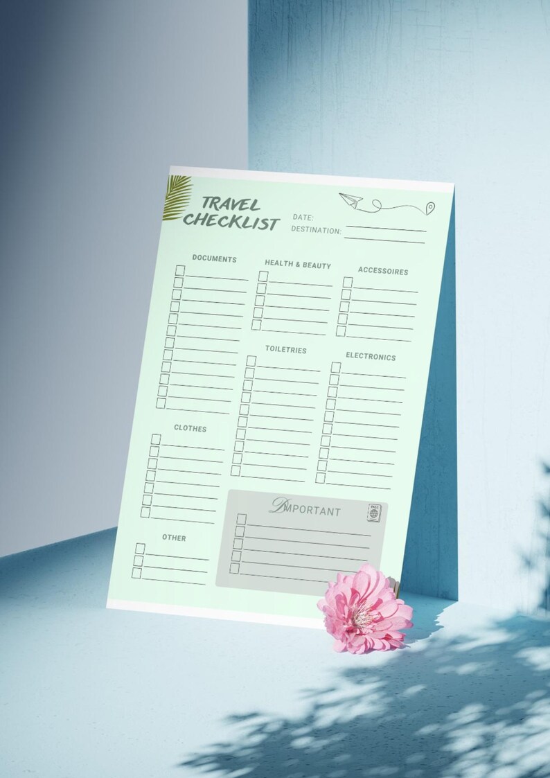 Travel Checklist & Packing List Printable Organize Documents ...
