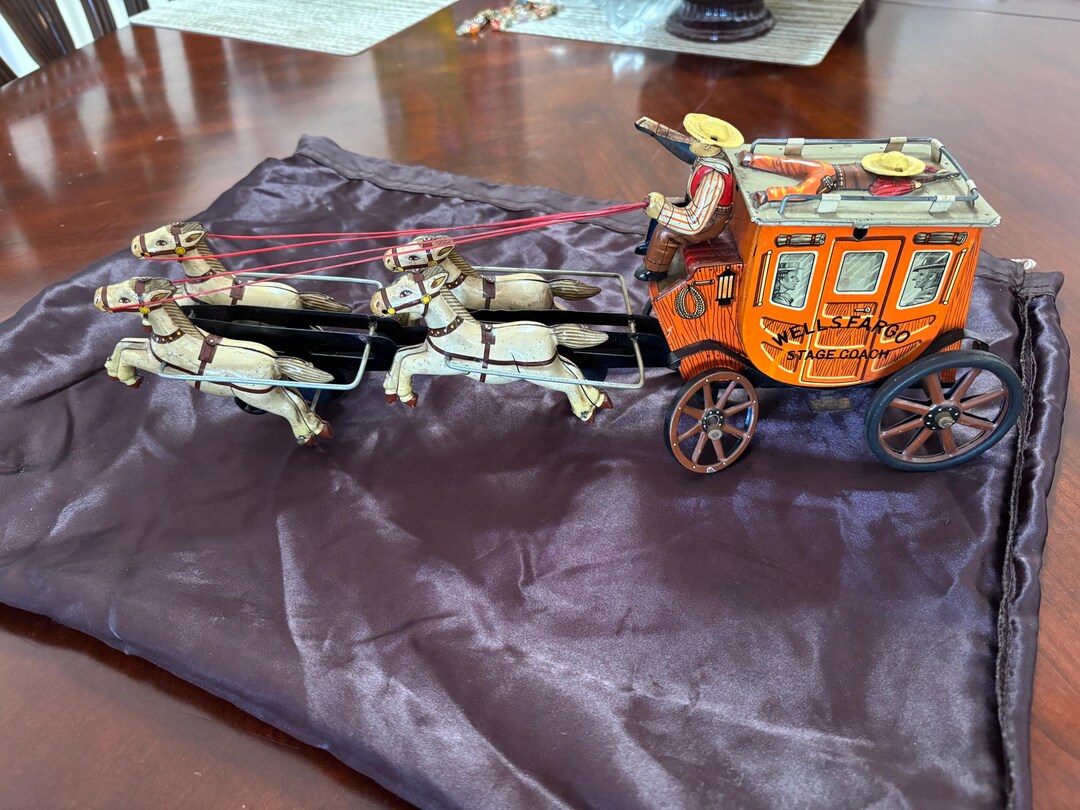 Mid Century Lithograph Stage Coach Wells Fargo Friction Vehicle, 1960 ...