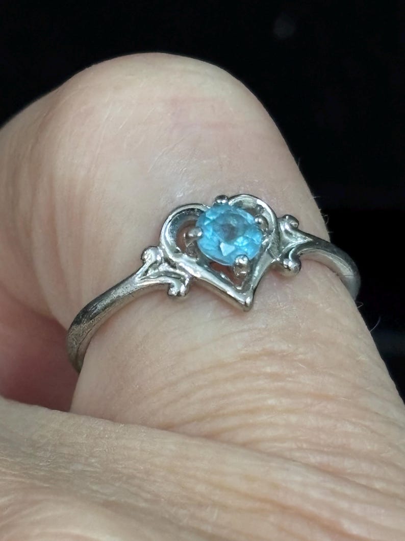 Vintage March Birth Blue Stone Heart Ring, Vintage Sterling Silver ...